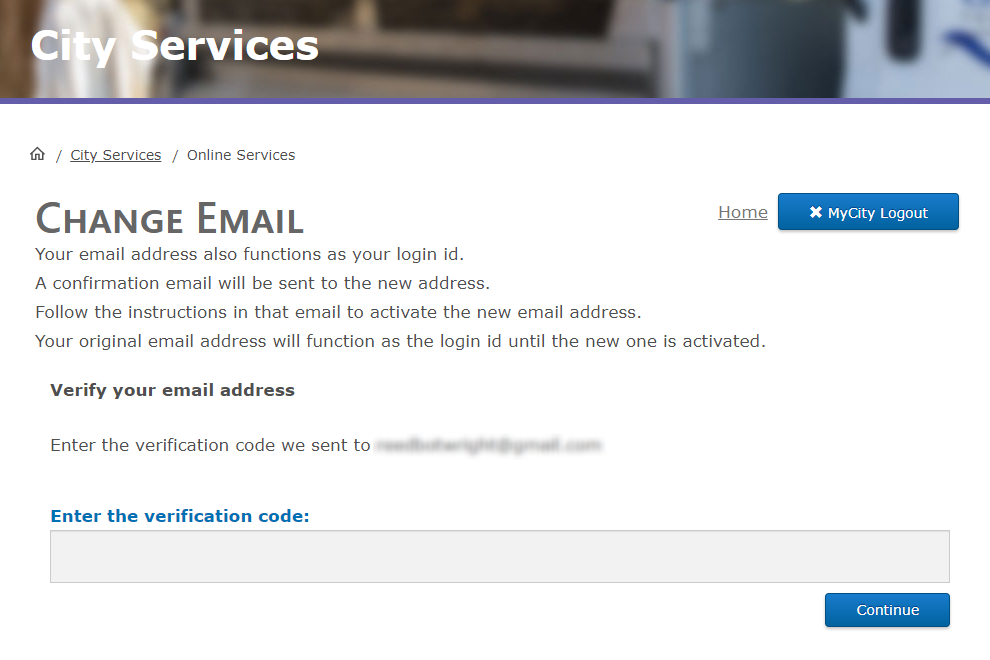 Change MyCity Profile Email Address